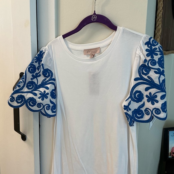 3.1 Phillip Lim | Tops | 3 Phillip Lim White Tee With Blue Embroidered ...